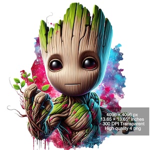 Set of 4 Watercolor Splash Baby Groot Png Digital Images for Printing ...
