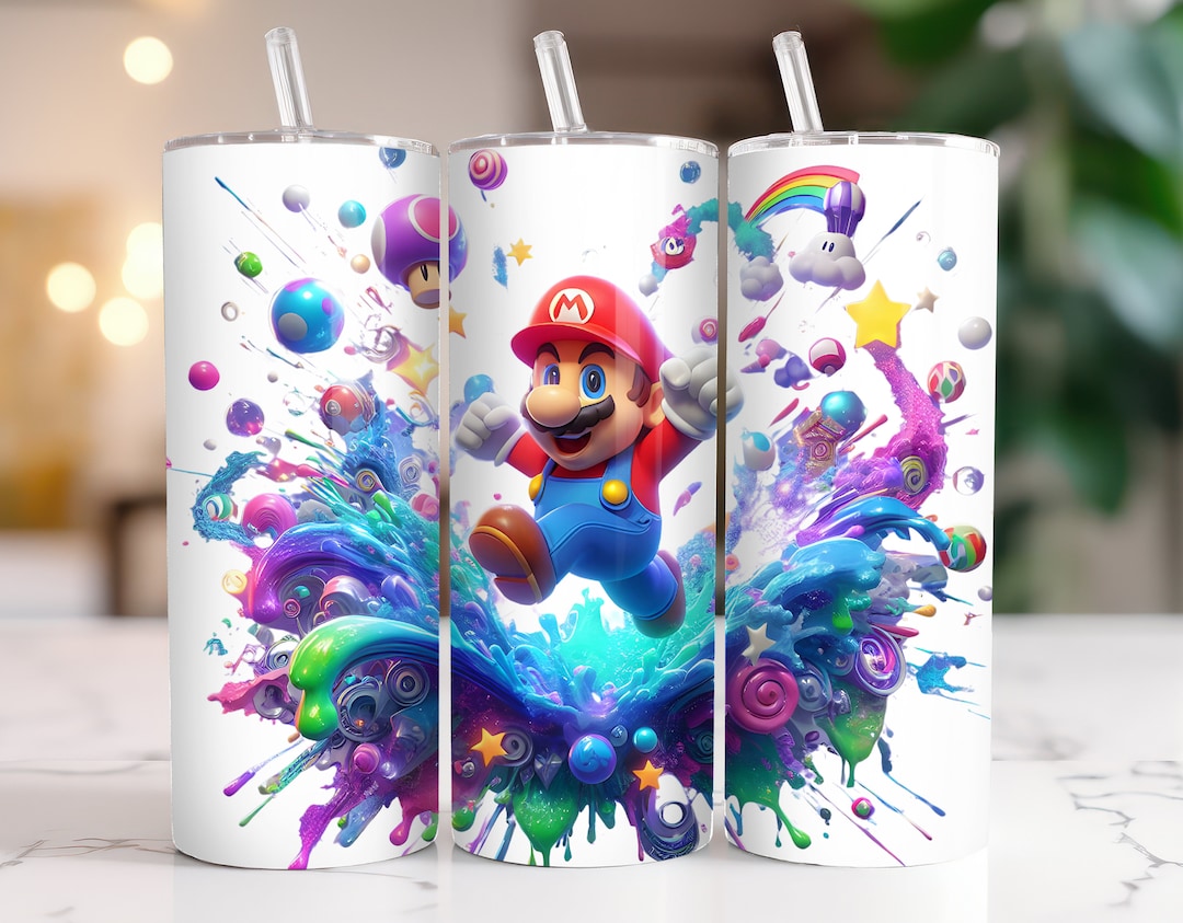Super Mario Tumbler Wrap PNG, 20 Oz Watercolor Splash Digital Design ...