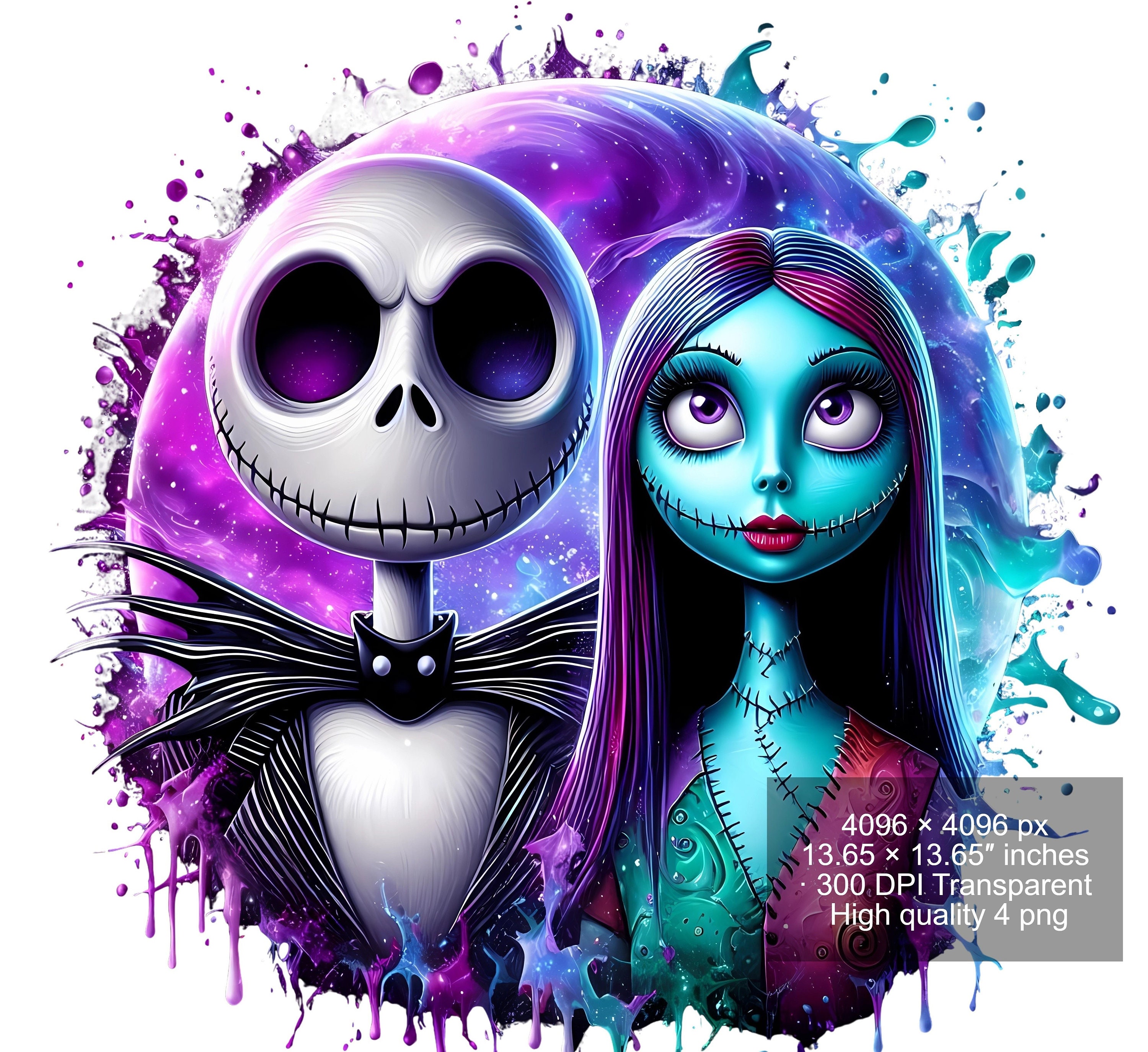 Jack and Sally Watercolor Splash PNG: High-resolution Digital Art (4 ...