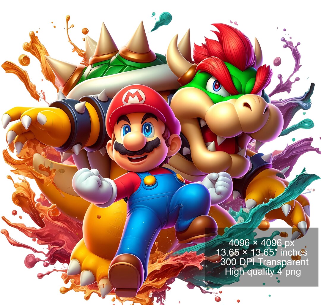 Super Mario Watercolor Splash PNG: Clipart for Sublimation (digital ...