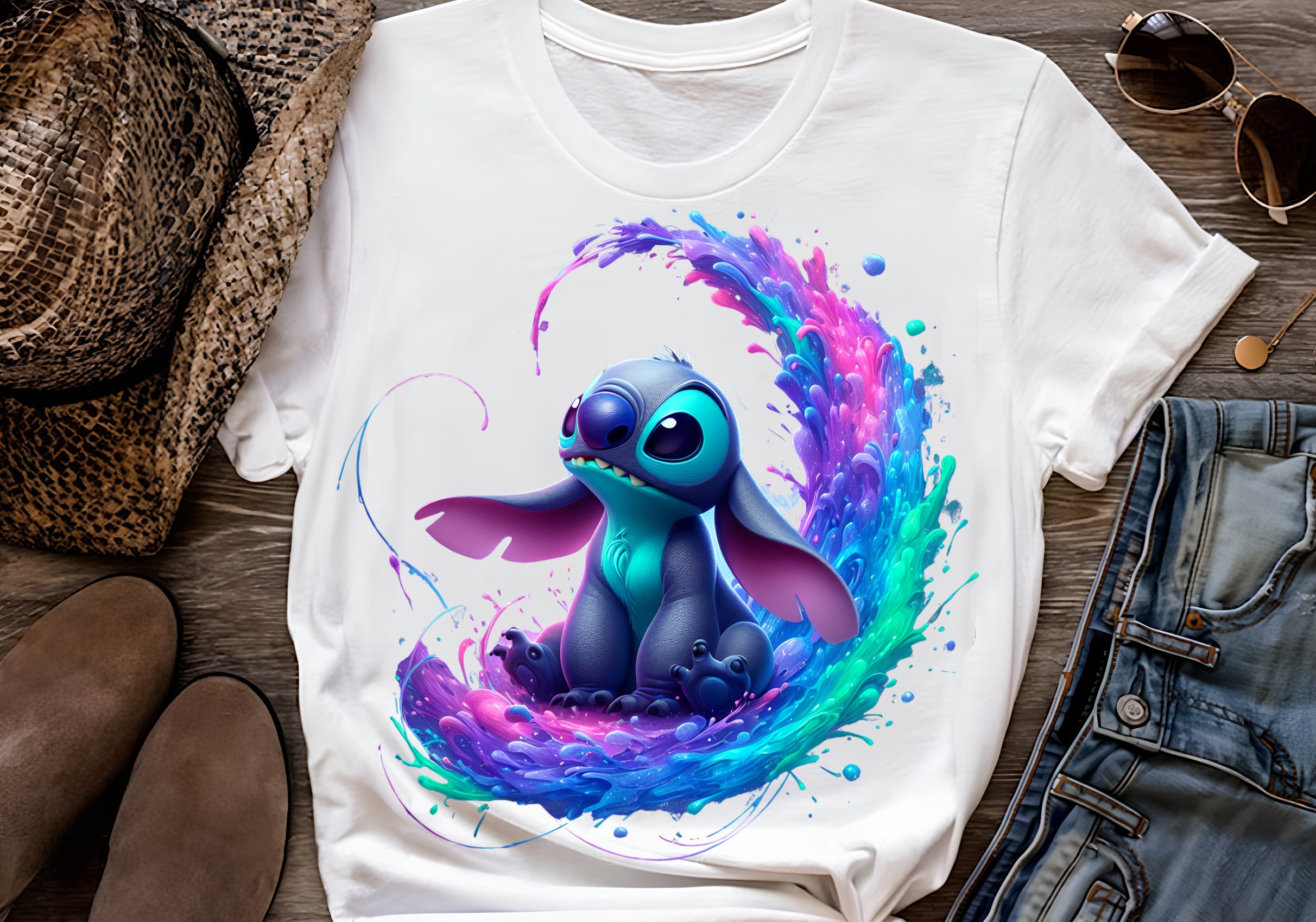 Stitch Watercolor Splash PNG: Digital Sublimation Design (digital ...