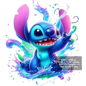 Stitch Watercolor Splash PNG: Digital Sublimation Design (digital ...