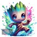 Set of 4 Watercolor Splash Baby Groot Png Digital Images for Printing ...