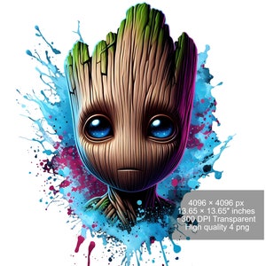 Set of 4 Watercolor Splash Baby Groot Png Digital Images for Printing ...