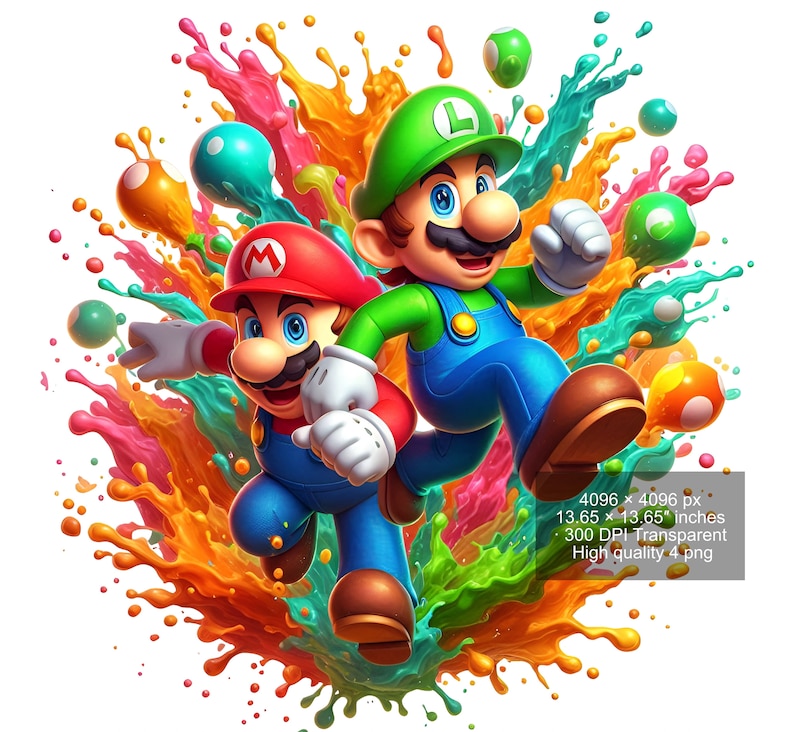 Super Mario Watercolor Splash PNG: Clipart Digital Download - Etsy