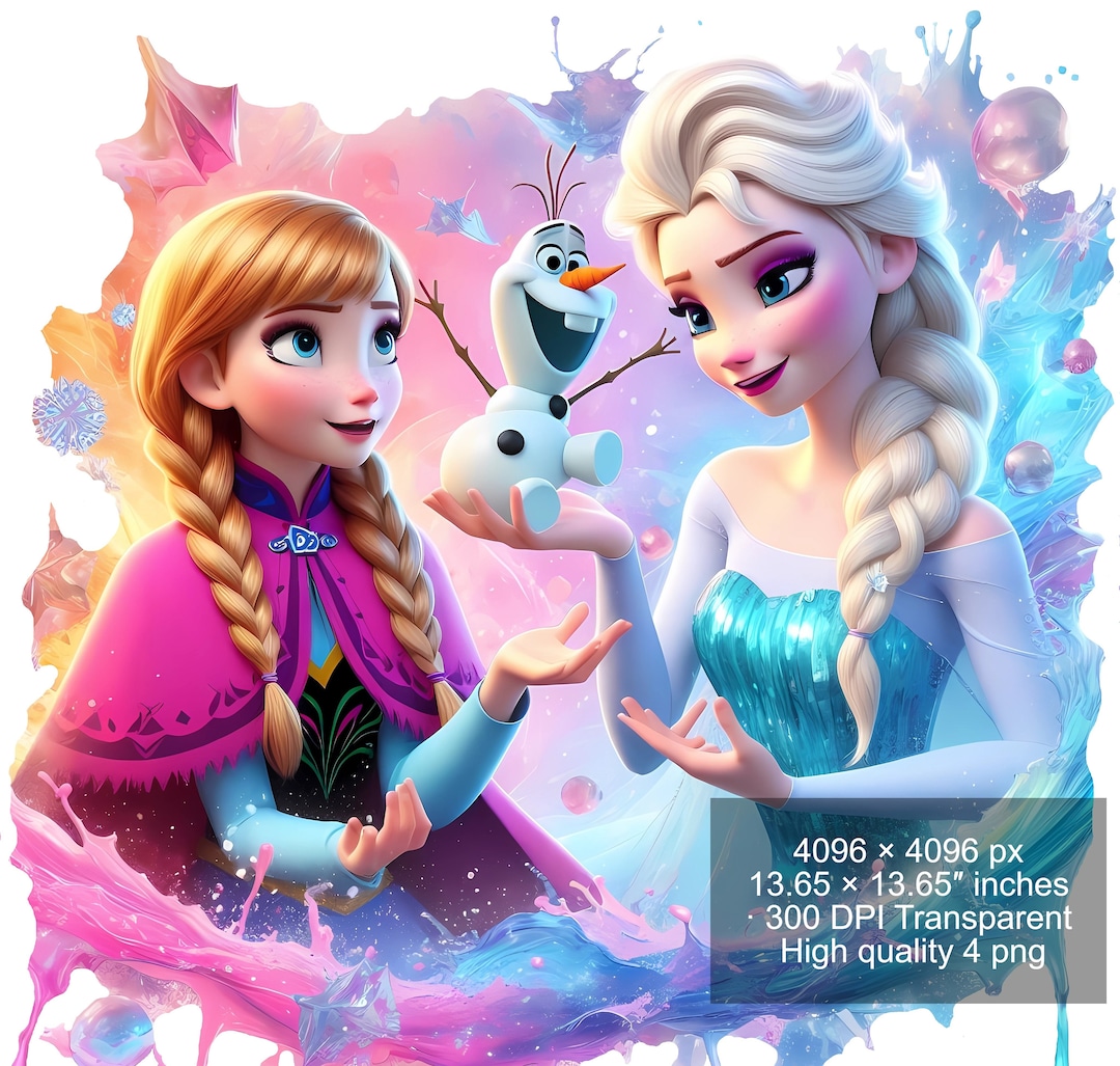 Elsa and Anna Frozen Watercolor Splash PNG Clipart (digital Download ...