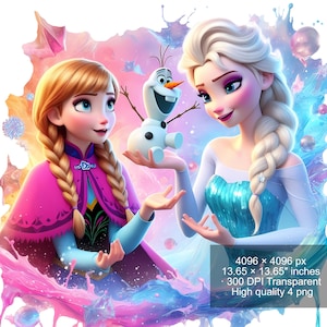 Elsa and Anna Frozen Watercolor Splash PNG Clipart (digital Download ...