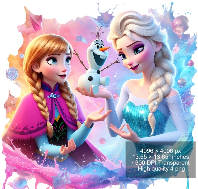 Elsa and Anna Frozen Splash and Watercolor Digital Design PNG File for ...
