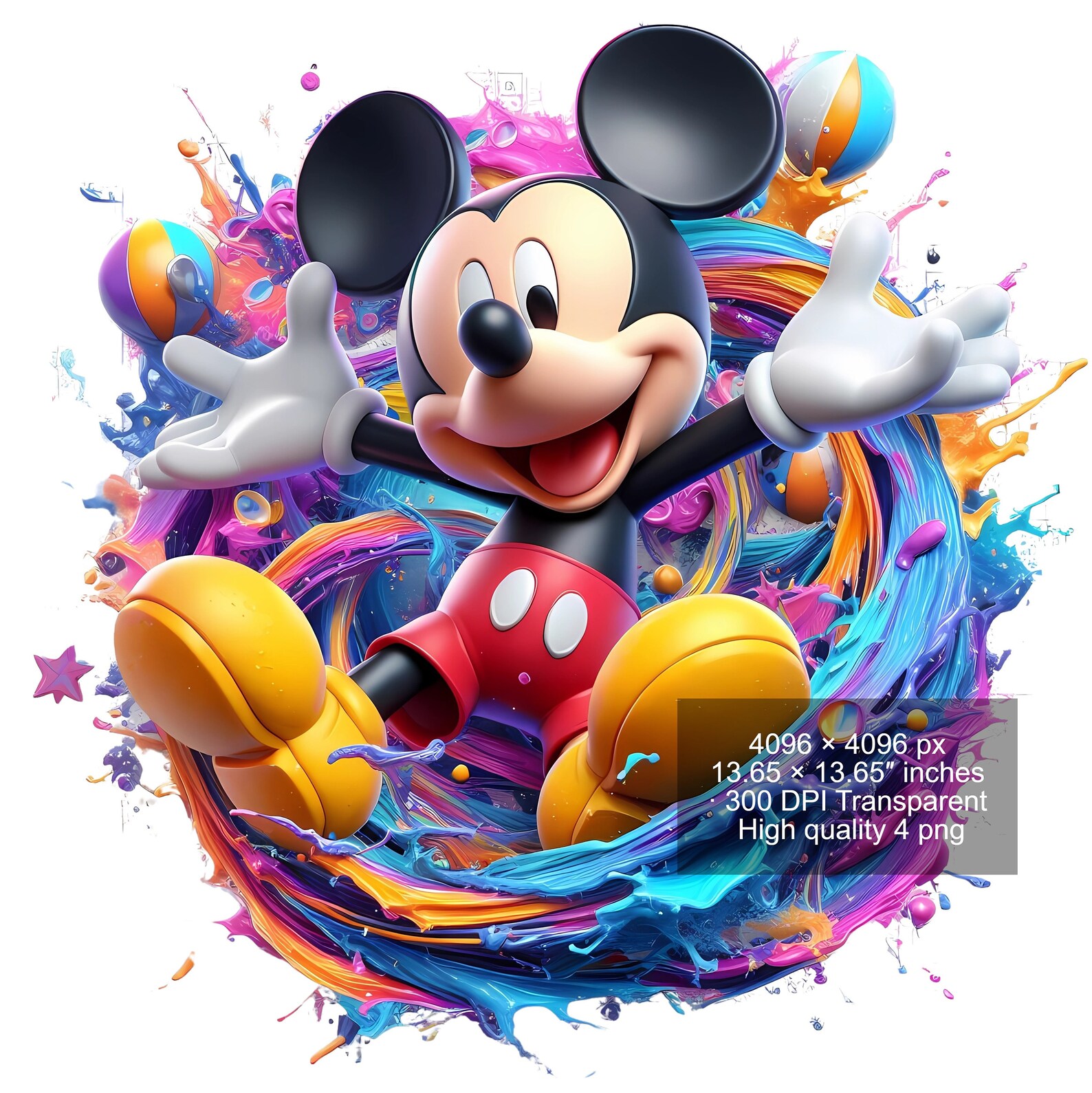 Mickey Mouse Watercolor Splash PNG: High-resolution Clipart (digital ...