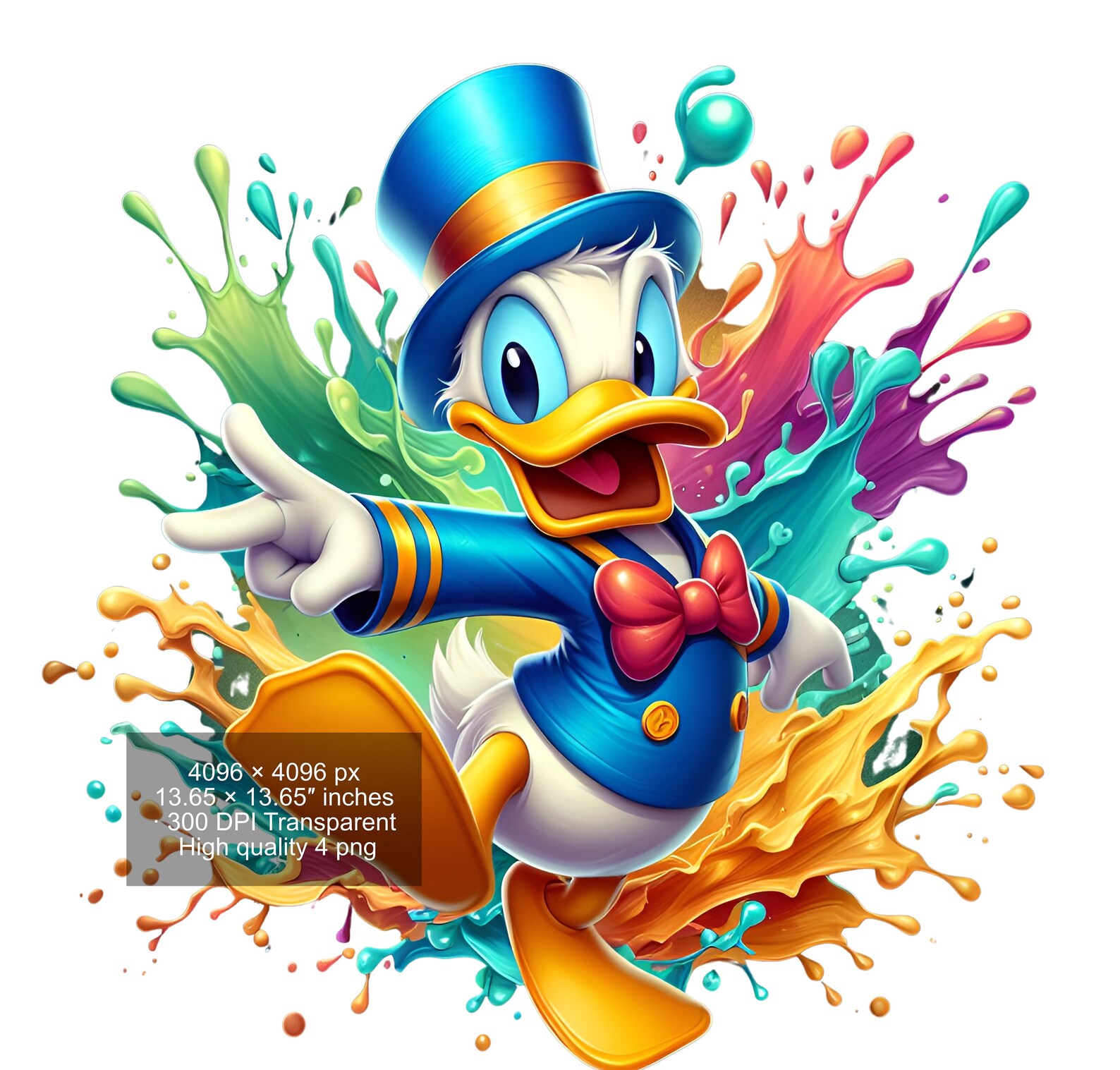 Donald Duck Watercolor Splash PNG: High Resolution Clipart (digital ...