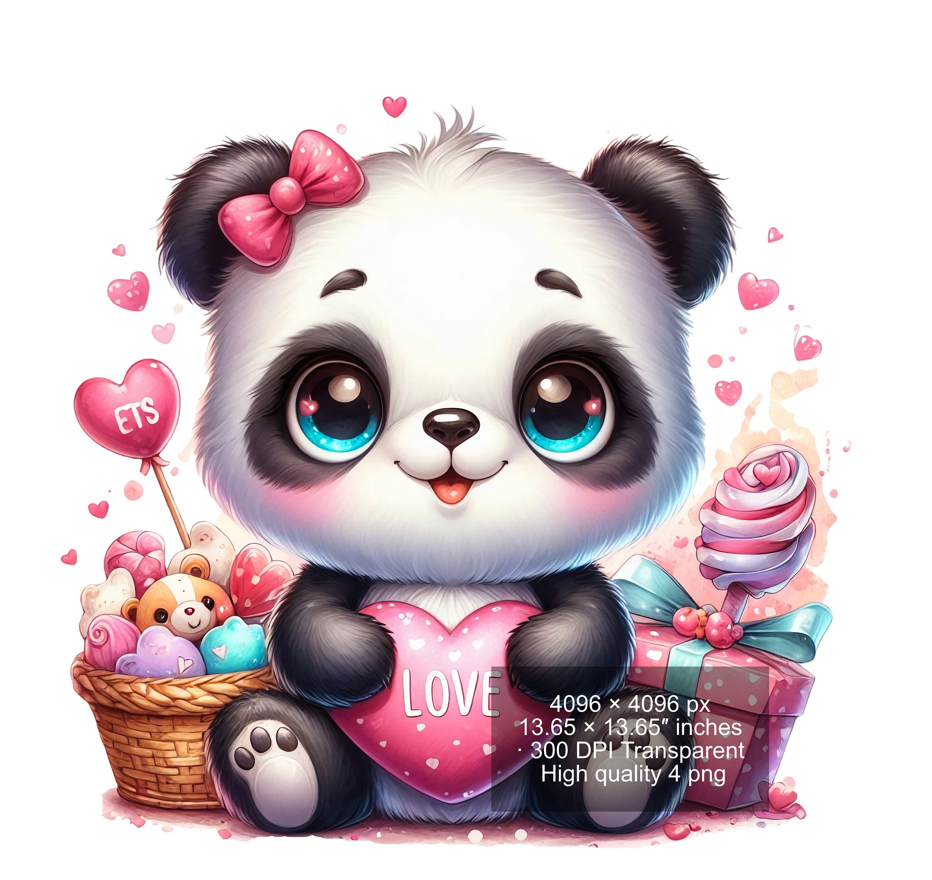 4 PNG Cute Panda Splash and Watercolor Digital Design PNG File for ...