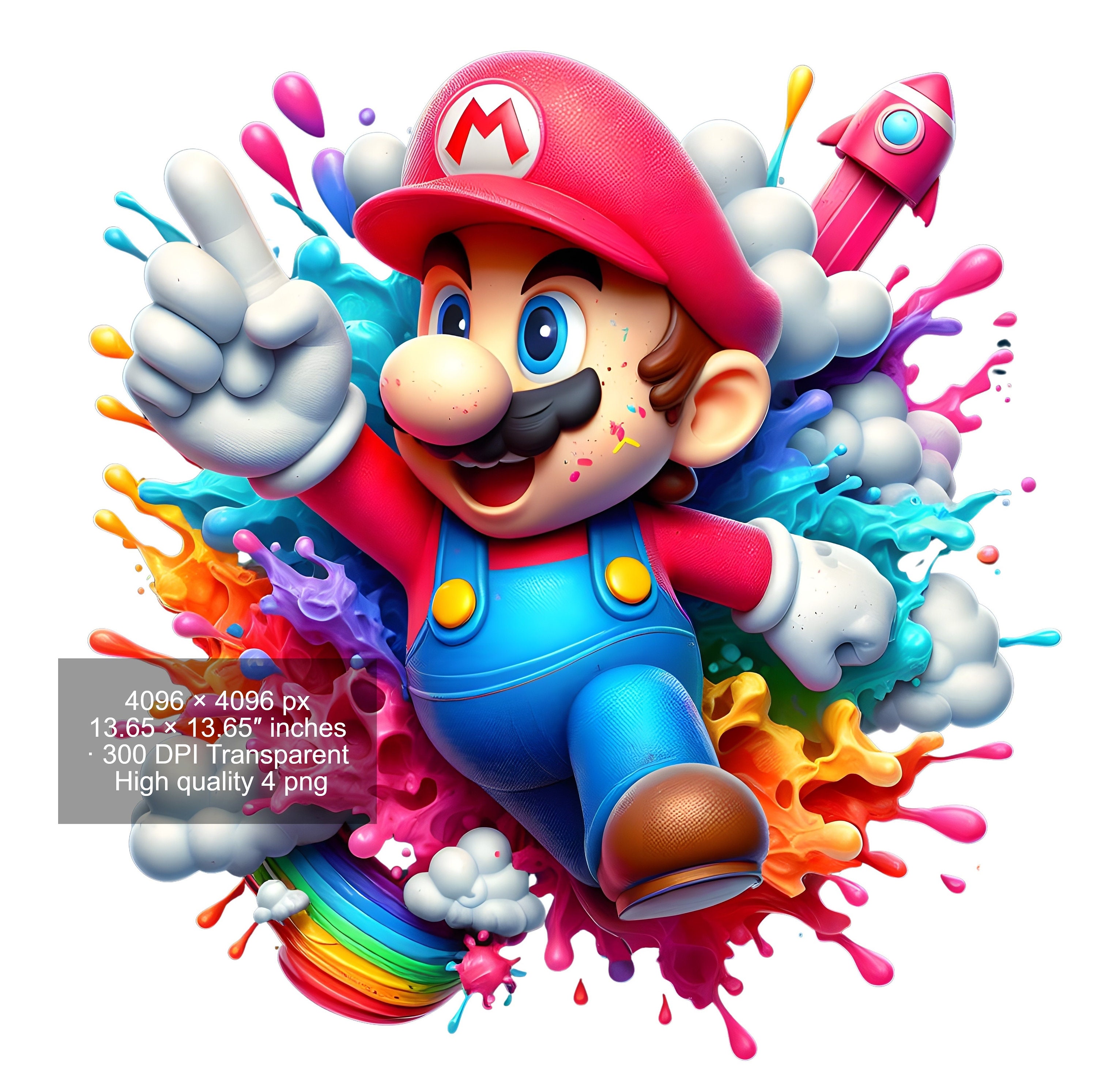 Super Mario Watercolor Splash PNG: Sublimation Clipart (digital ...