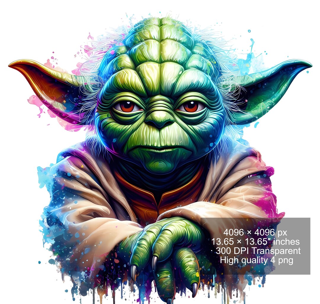 4 PNG Star Wars Yoda Splash and Watercolor Digital Design PNG File for ...