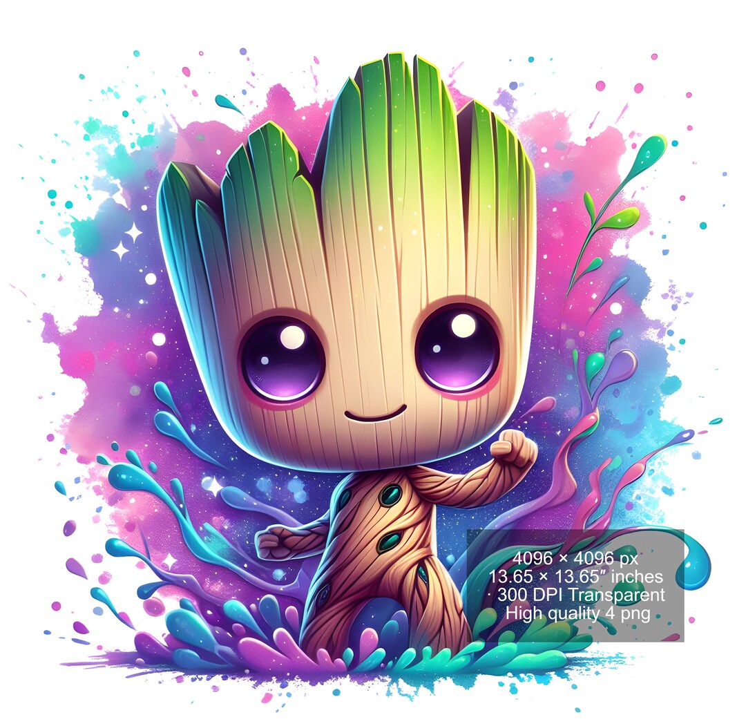 Set of 4 Watercolor Splash Baby Groot Png Digital Images for Printing ...