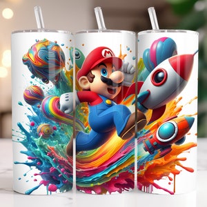 Super Mario Tumbler Wrap PNG, 20 Oz Watercolor Splash Digital Design ...
