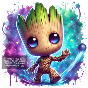 Set of 4 Watercolor Splash Baby Groot Png Digital Images for Printing ...