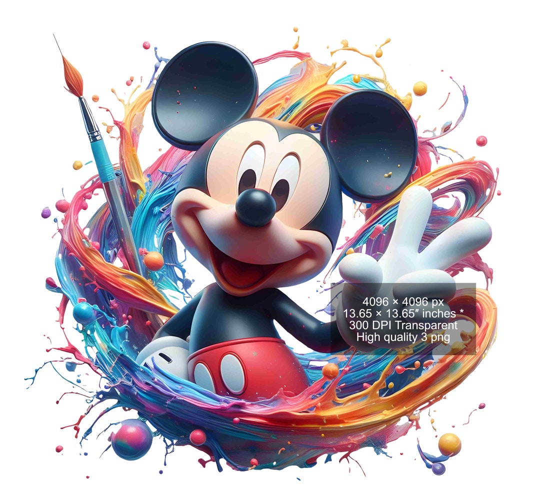 3 PNG Mickey Mouse Splash and Watercolor Digital Design PNG File for ...
