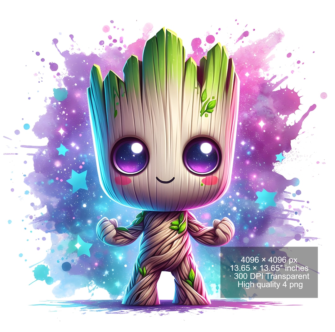 Set of 4 Watercolor Splash Baby Groot Png Digital Images for Printing ...