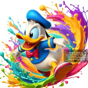 4 PNG Donald Duck Splash and Watercolor Digital Design PNG File for ...