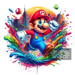 4 PNG Super Mario Splash and Watercolor Digital Design PNG File for ...