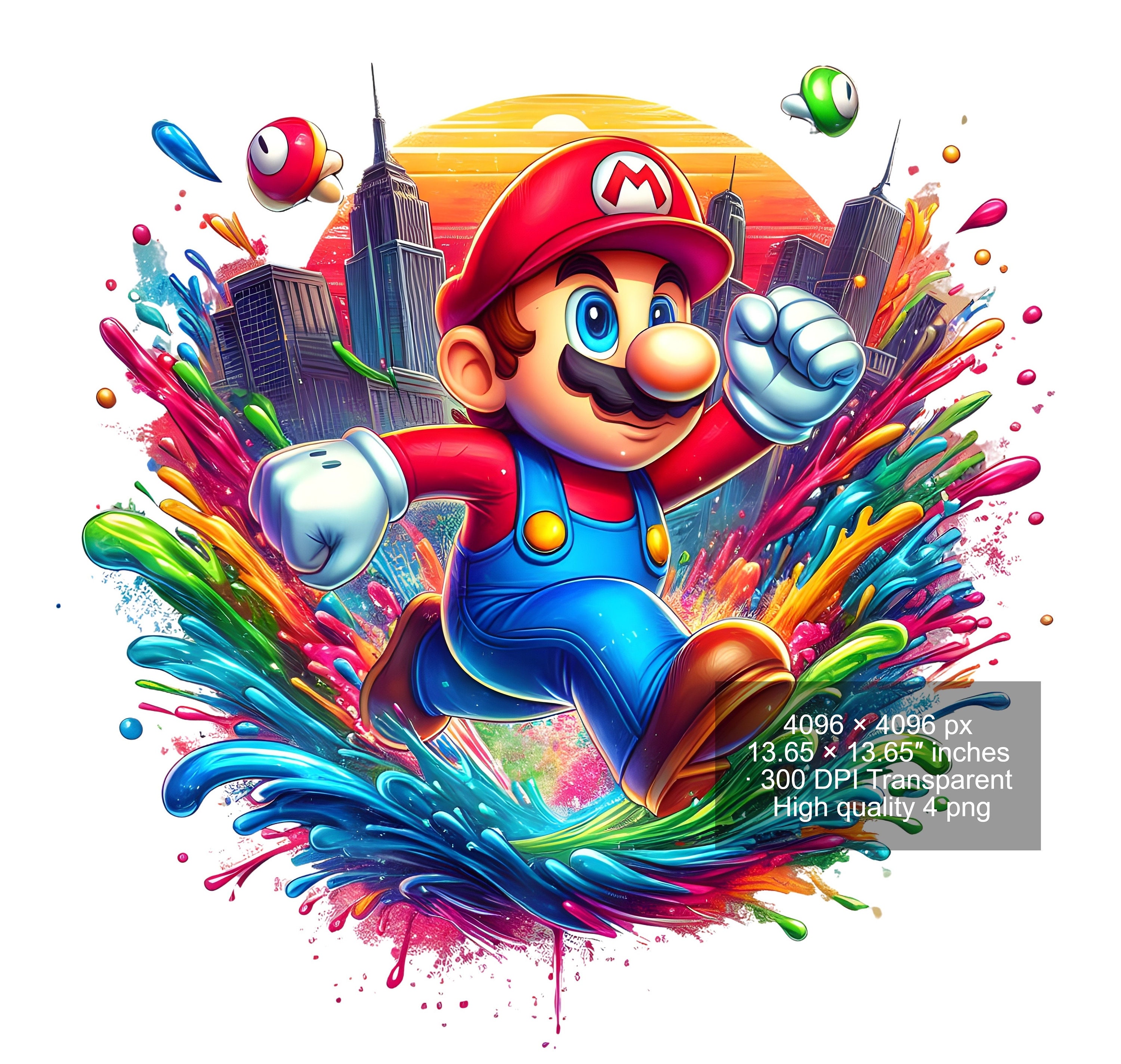 Super Mario Watercolor Splash PNG: Sublimation Clipart (digital ...