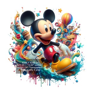 4 PNG Mickey Mouse Splash and Watercolor Digital Design PNG File ...