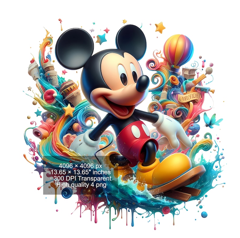 Mickey Mouse Watercolor Splash PNG: High-resolution Clipart (digital ...