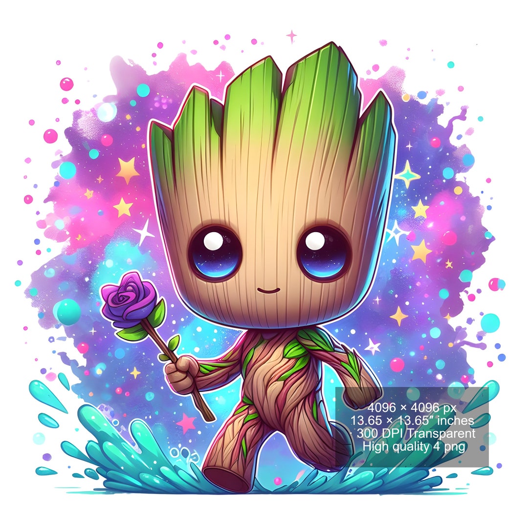 Set of 4 Watercolor Splash Baby Groot Png Digital Images for Printing ...
