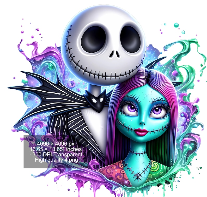 Jack and Sally Watercolor Splash PNG: High-resolution Digital Art (4 ...