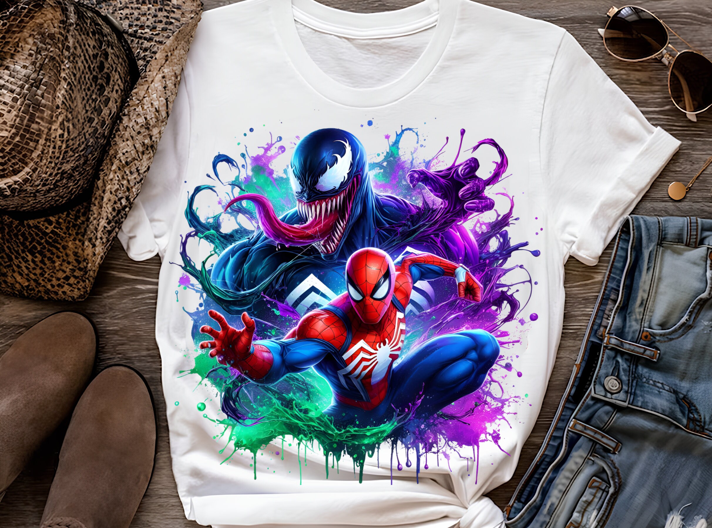 Venom & Spiderman Watercolor Splash PNG: Sublimation Design (digital ...