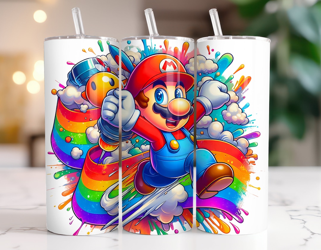 Super Mario Tumbler Wrap PNG, 20 Oz Watercolor Splash Digital Design ...