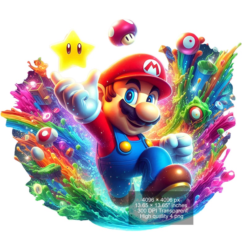 Super Mario Watercolor Splash PNG: Clipart Digital Download - Etsy