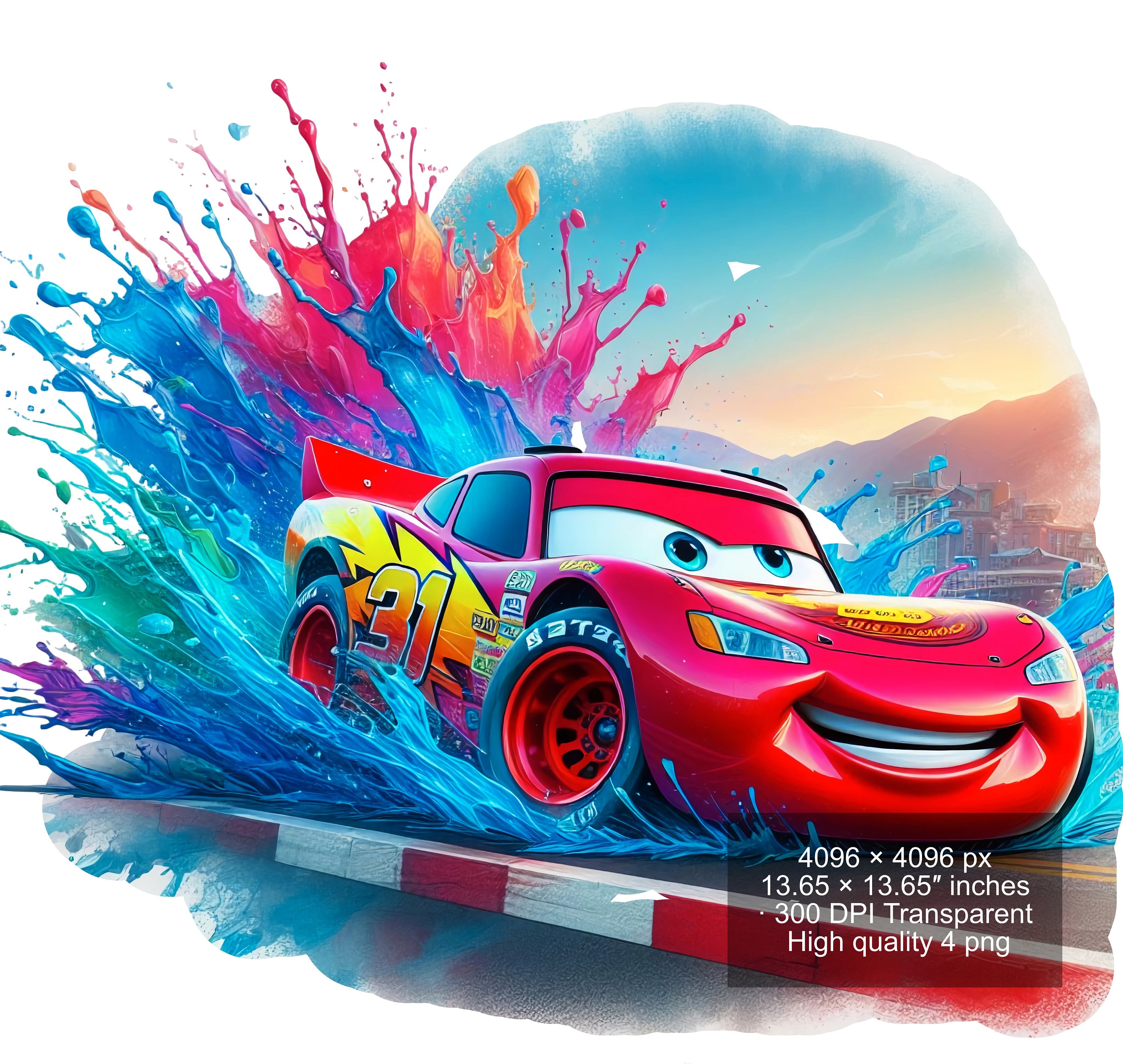 4 PNG Lightning Mcqueen Cars Splash and Watercolor Digital Design PNG ...
