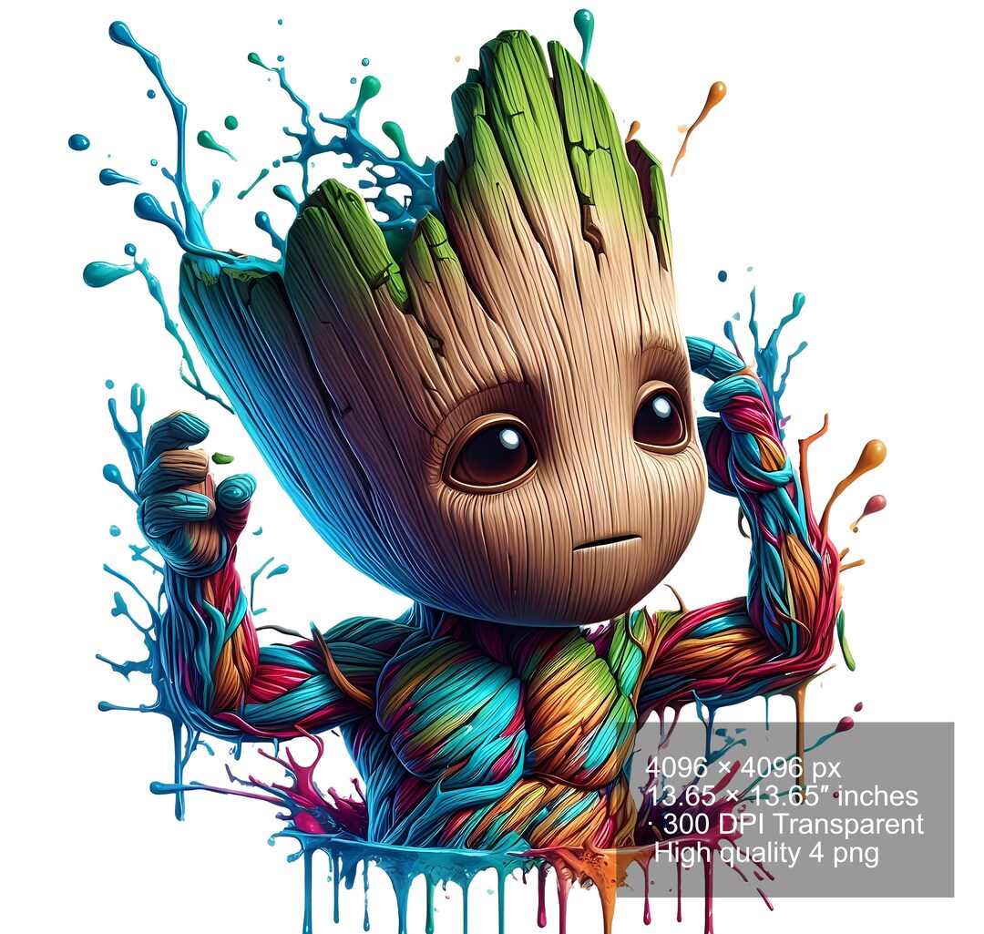 Set of 4 Watercolor Splash Baby Groot Png Digital Images for Printing ...