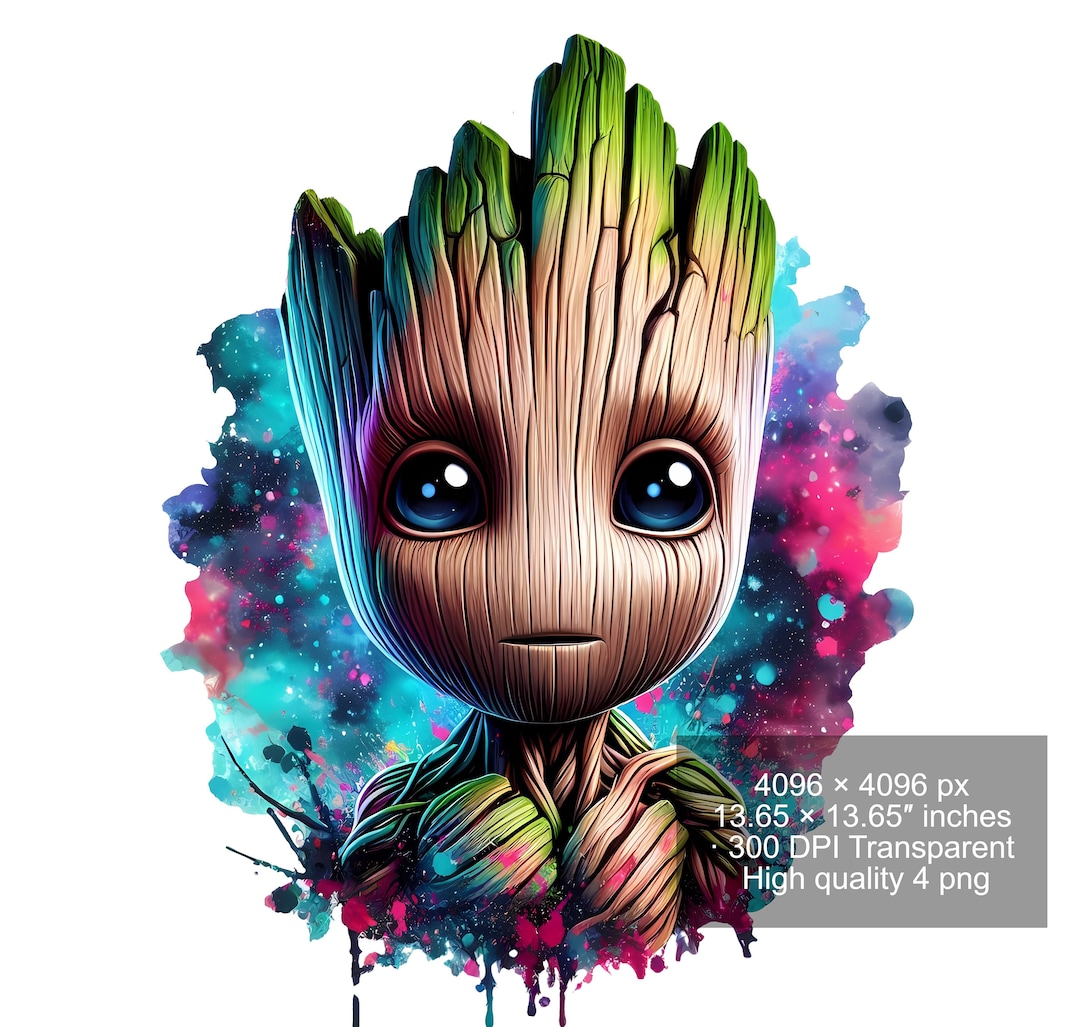 Set of 4 Watercolor Splash Baby Groot Png Digital Images for Printing ...