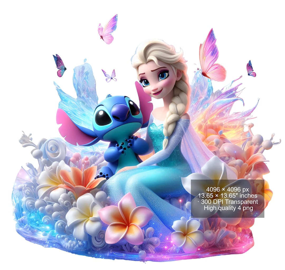 4 PNG Elsa and Stitch Splash and Watercolor Digital Design PNG File for ...