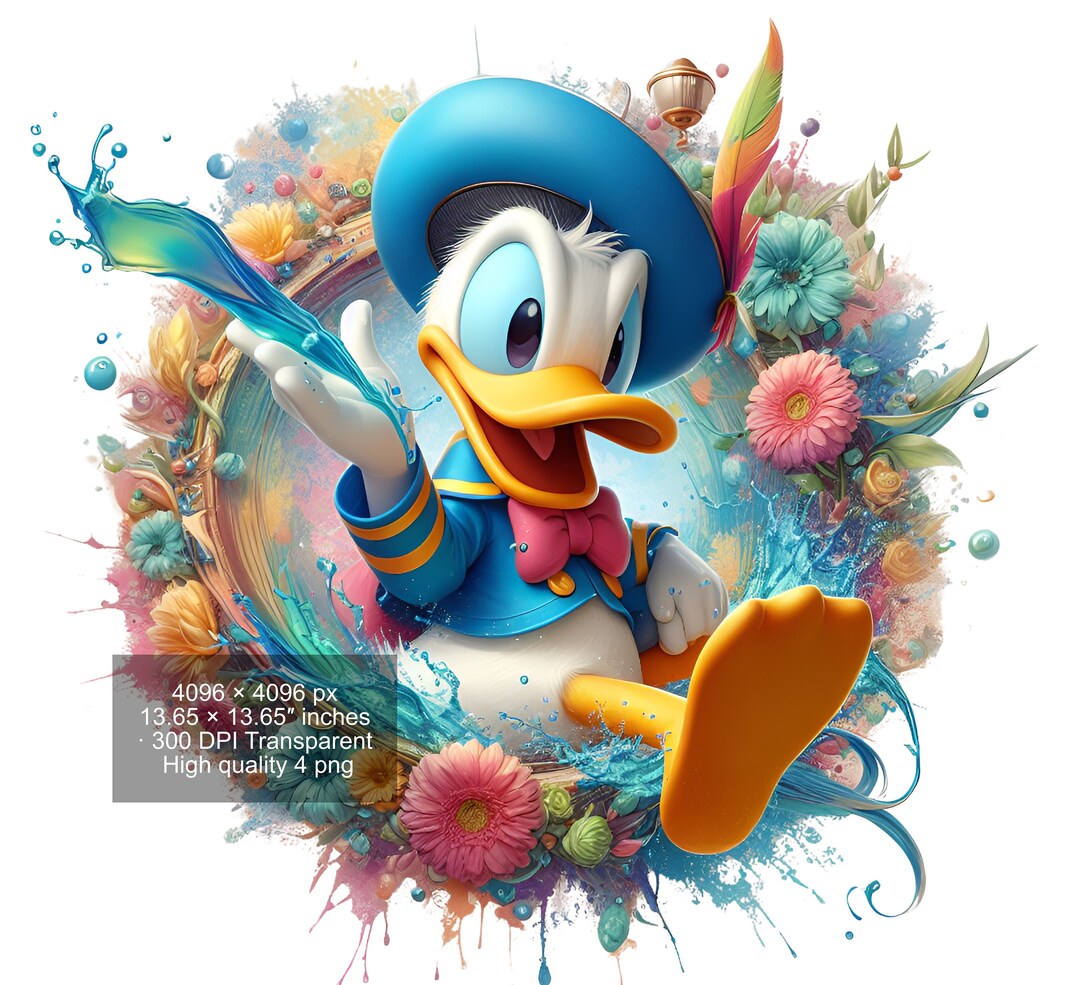 4 PNG Donald Duck Splash and Watercolor Digital Design PNG File for ...