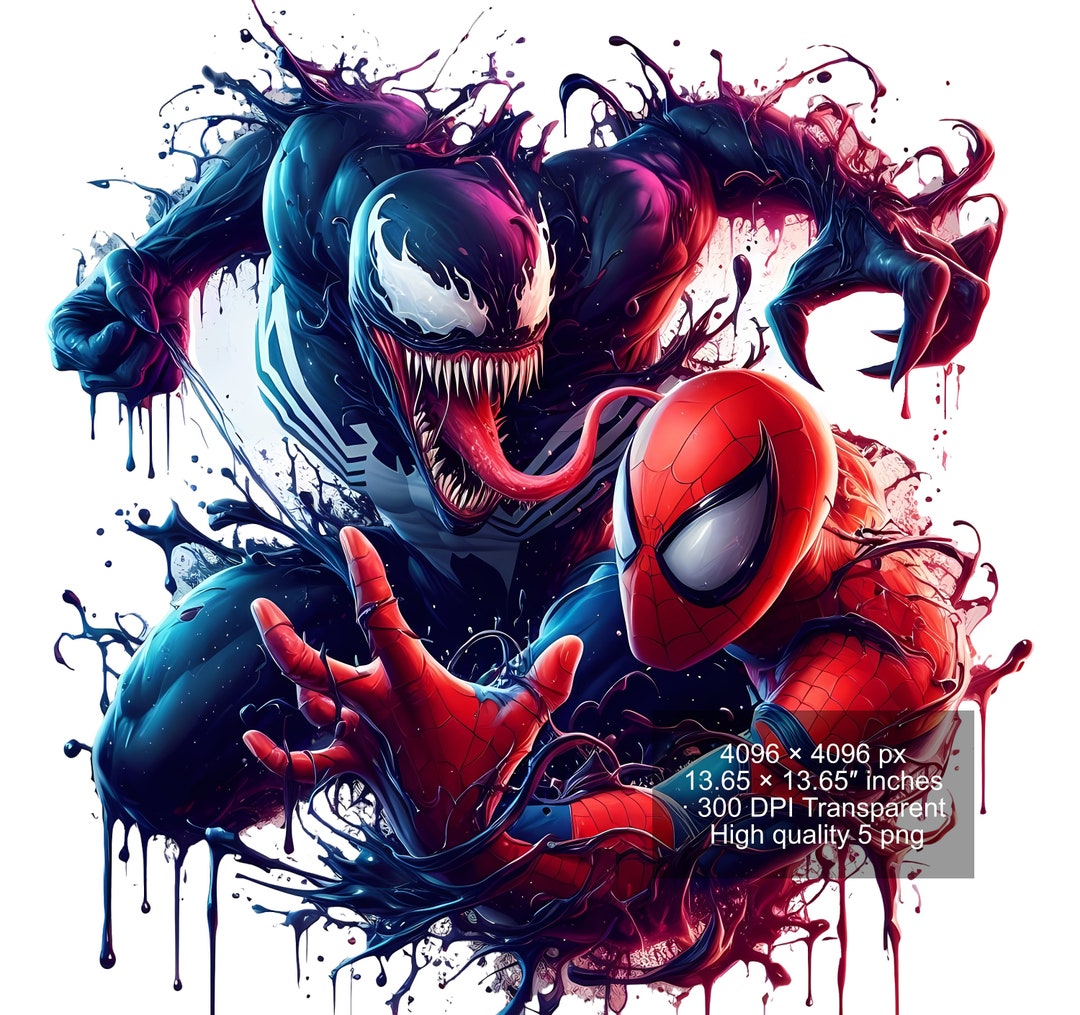 Spiderman & Venom Watercolor Splash 5 PNG: Sublimation Design (digital ...