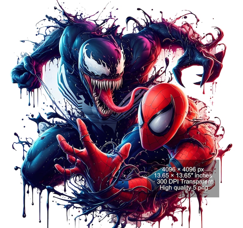 Venom & Spiderman Splash and Watercolor Digital Design PNG File for ...