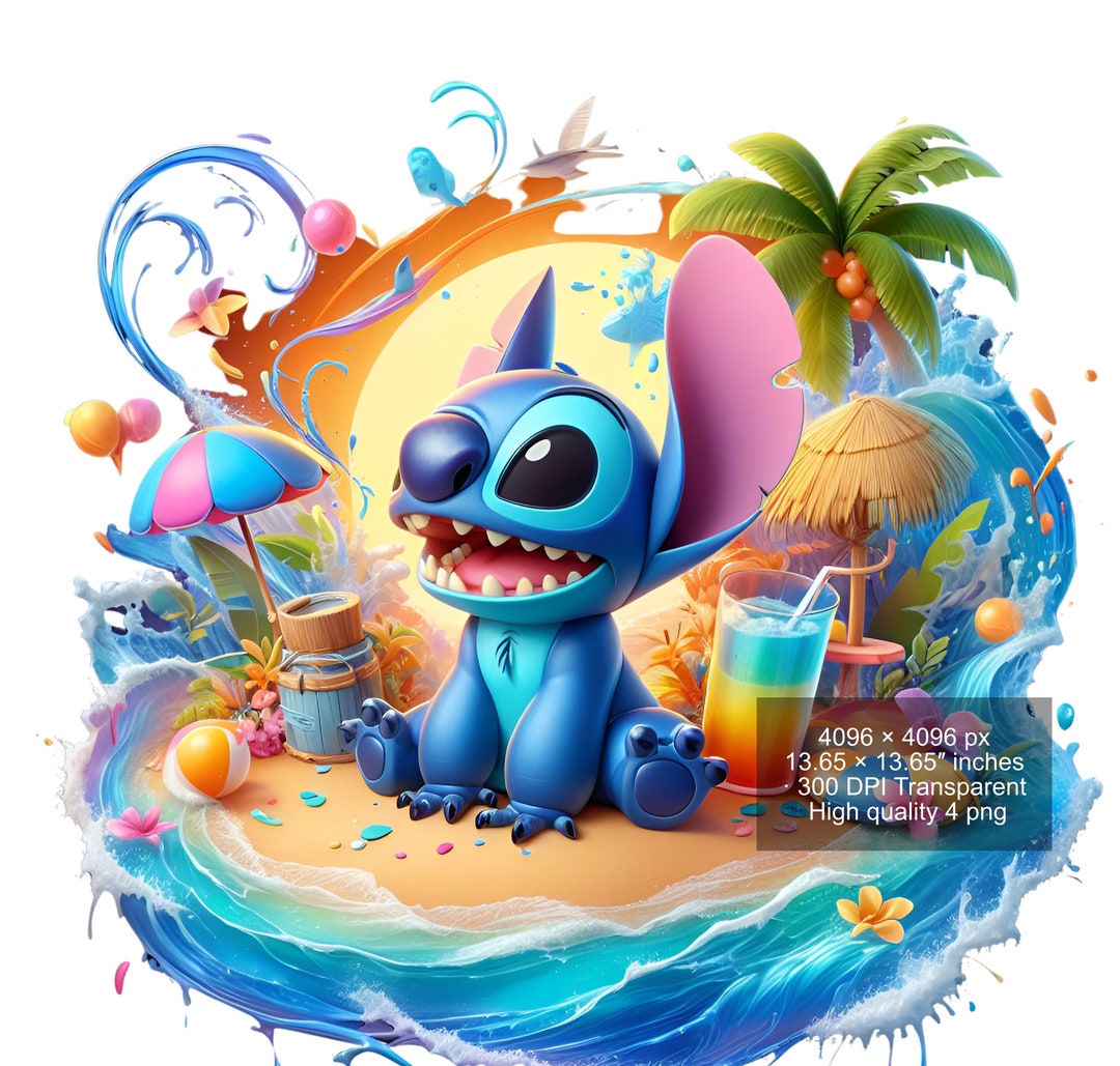 Stitch Watercolor Splash PNG: Summer Beach Design (digital Download) - Etsy