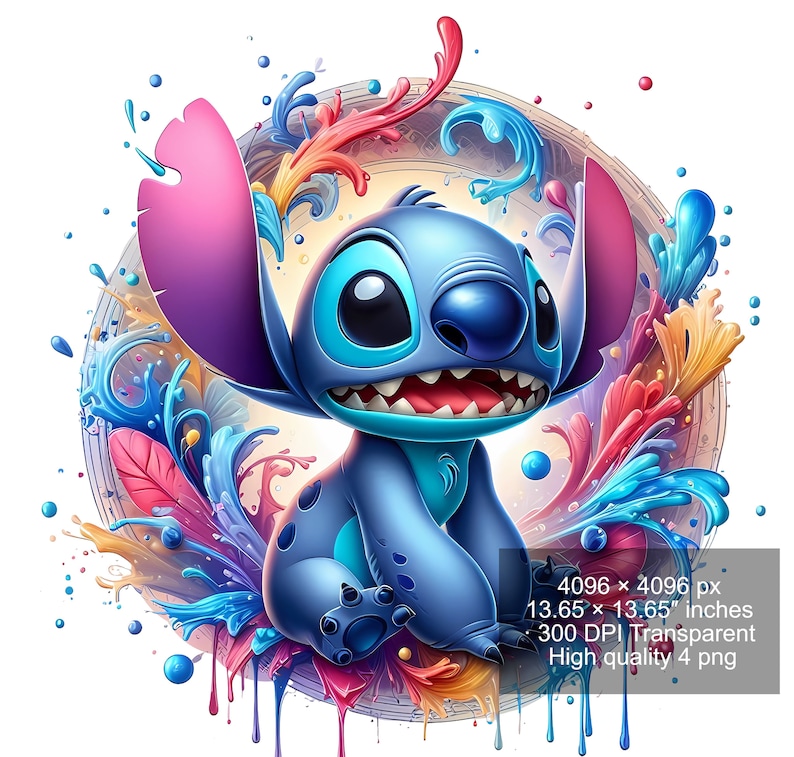 4 PNG Stitch Splash y Acuarela Diseño digital Archivo PNG para ...