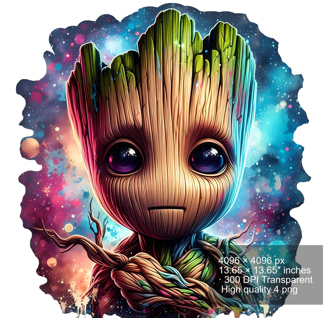 Set of 4 Watercolor Splash Baby Groot Png Digital Images for Printing ...