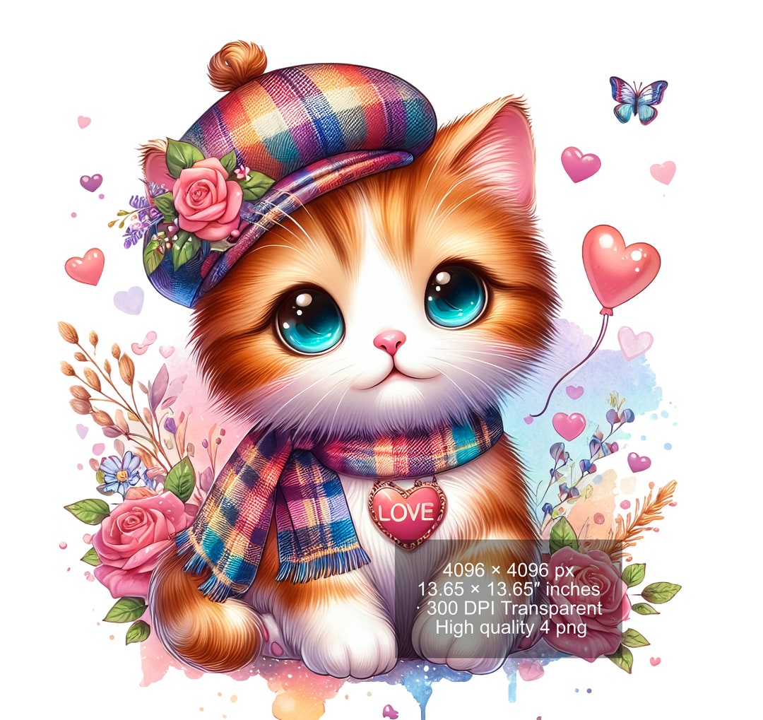 4 PNG Cute Cat Splash and Watercolor Digital Design PNG File for ...