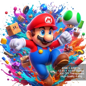 Super Mario Watercolor Splash 4 PNG: Digital Clipart (digital Download ...