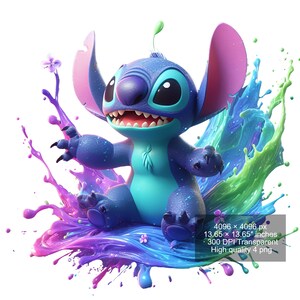 4 PNG Stitch Splash and Watercolor Digital Design PNG File for ...