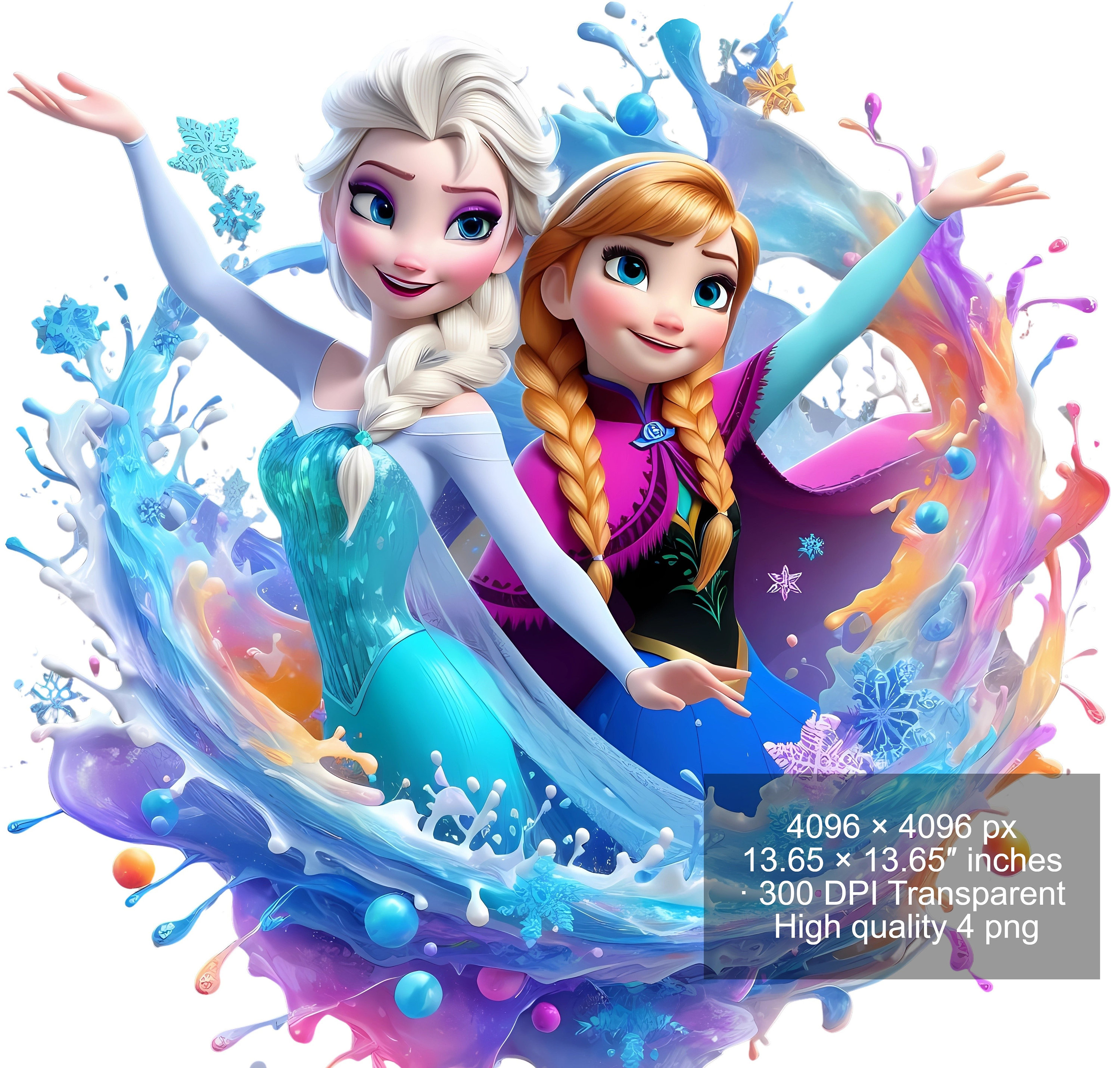 Elsa and Anna Frozen Watercolor Splash PNG Clipart (digital Download ...