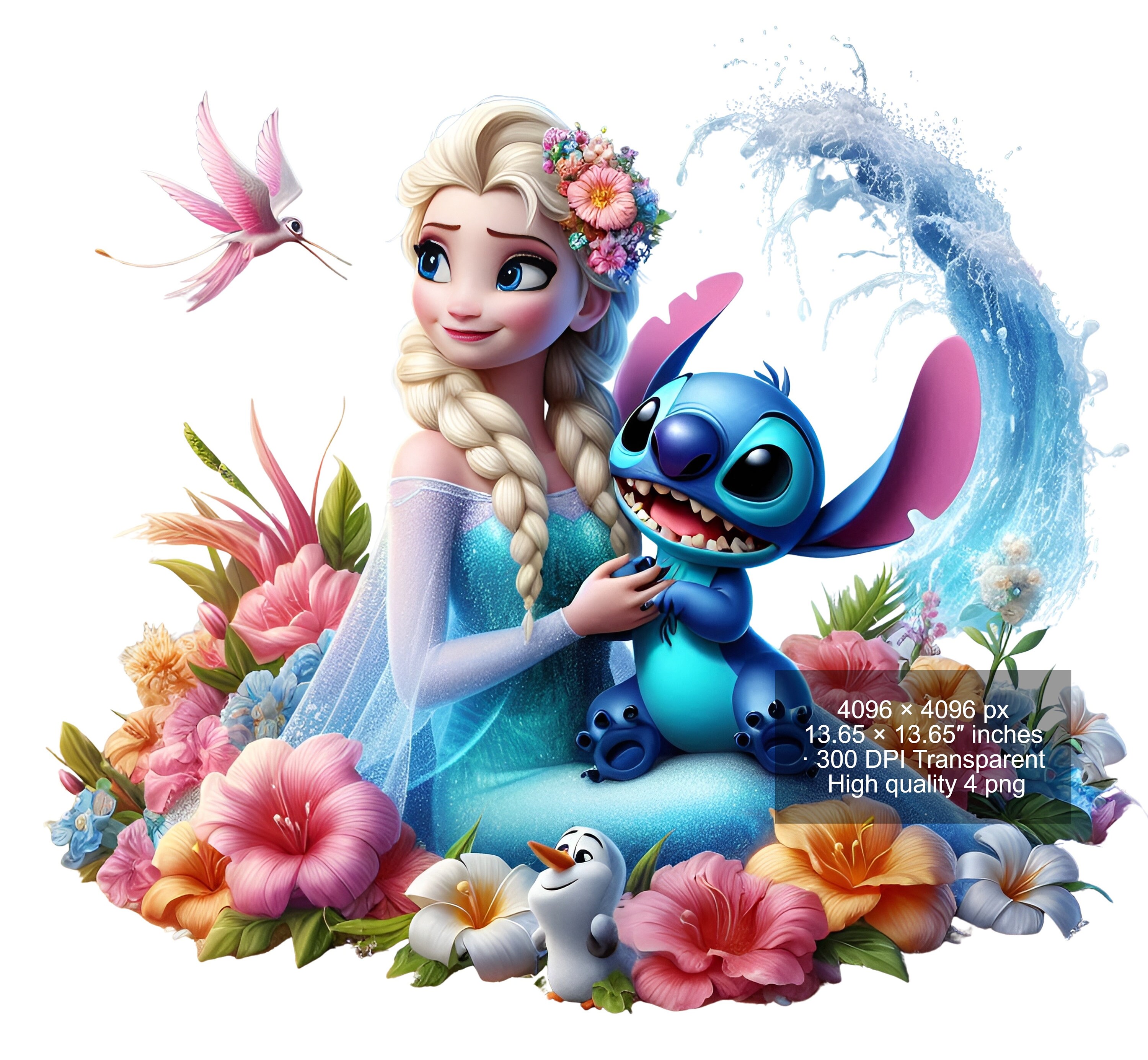 Elsa and Stitch Watercolor Splash PNG: Digital Art (digital Download ...