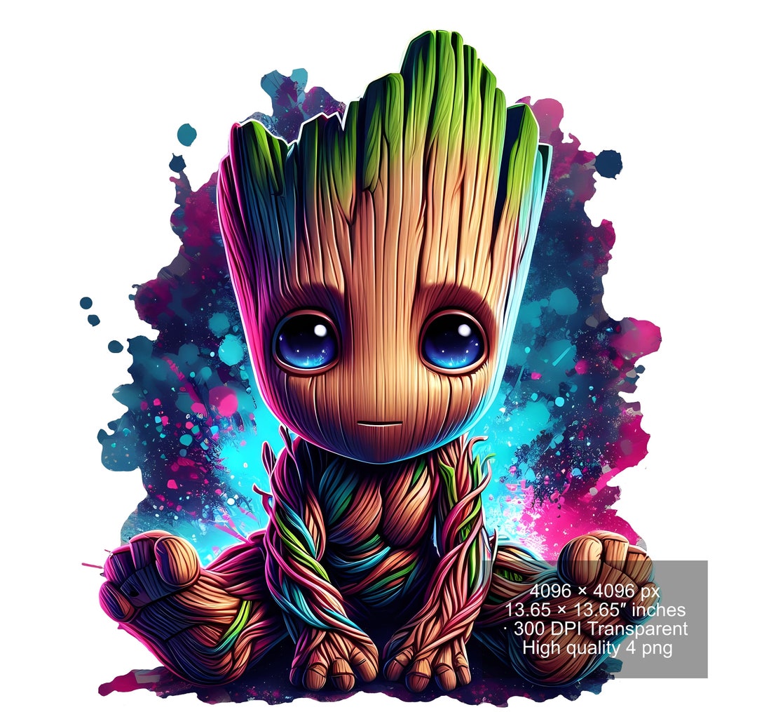 Set of 4 Watercolor Splash Baby Groot Png Digital Images for Printing ...