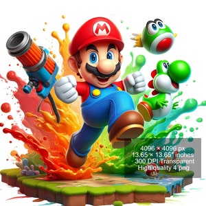 Super Mario Watercolor Splash PNG: Digital Clipart (digital Download ...