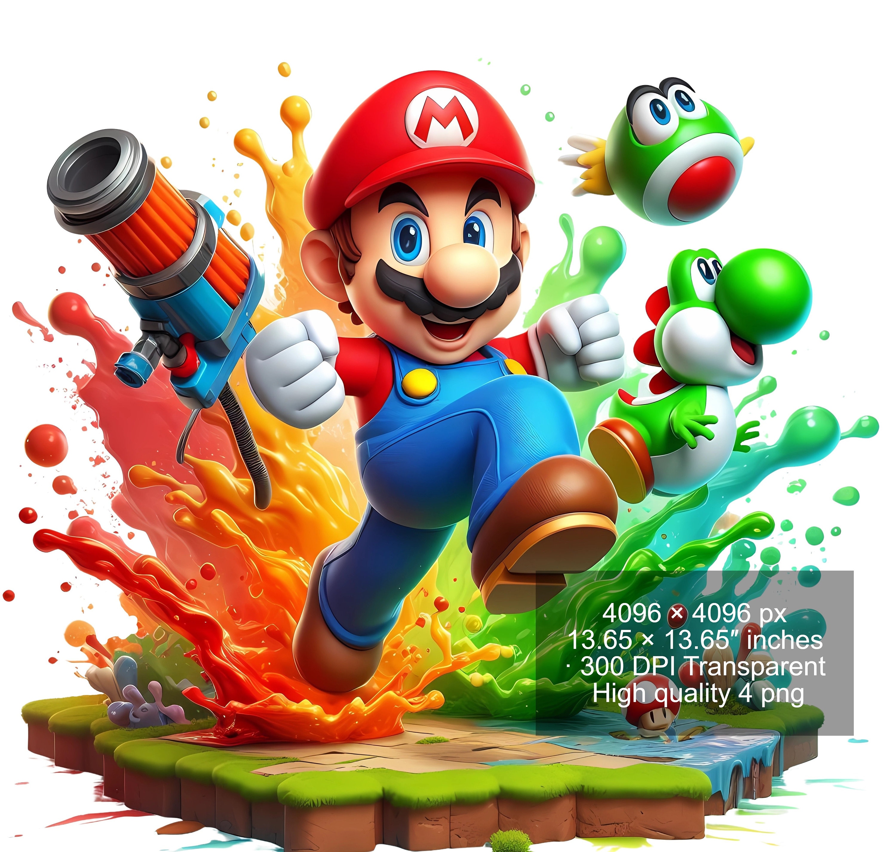 4 PNG Super Mario Splash and Watercolor Digital Design PNG File for ...